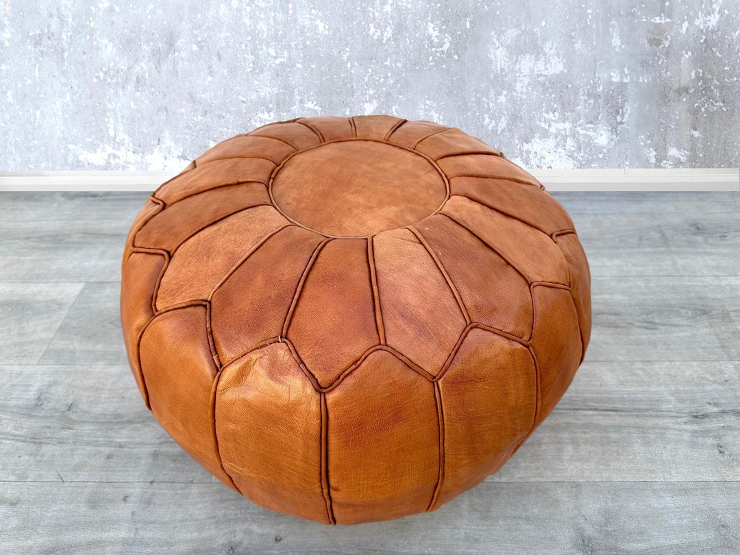 Authentic Moroccan Leather Pouf, Round Moroccan Ottoman Pouf , Moroccan ...