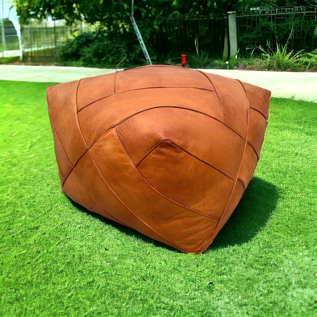 Square Pouffe Tan Leather Moroccan Amazing Square Ottoman Pouffe Moroccan Leather, Square Pouf ...