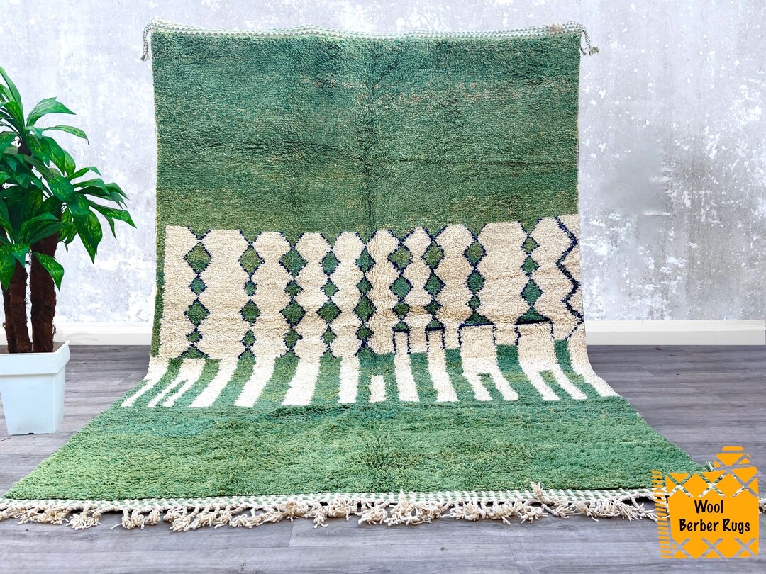 Costum Moroccan Green Rug , New Berber Design Hand-knotted Moroccan Rug ...
