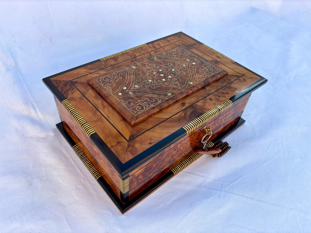 13"×9" Luxury Jewellery Box Burl Wooden,large Wooden Jewelry Box With ...