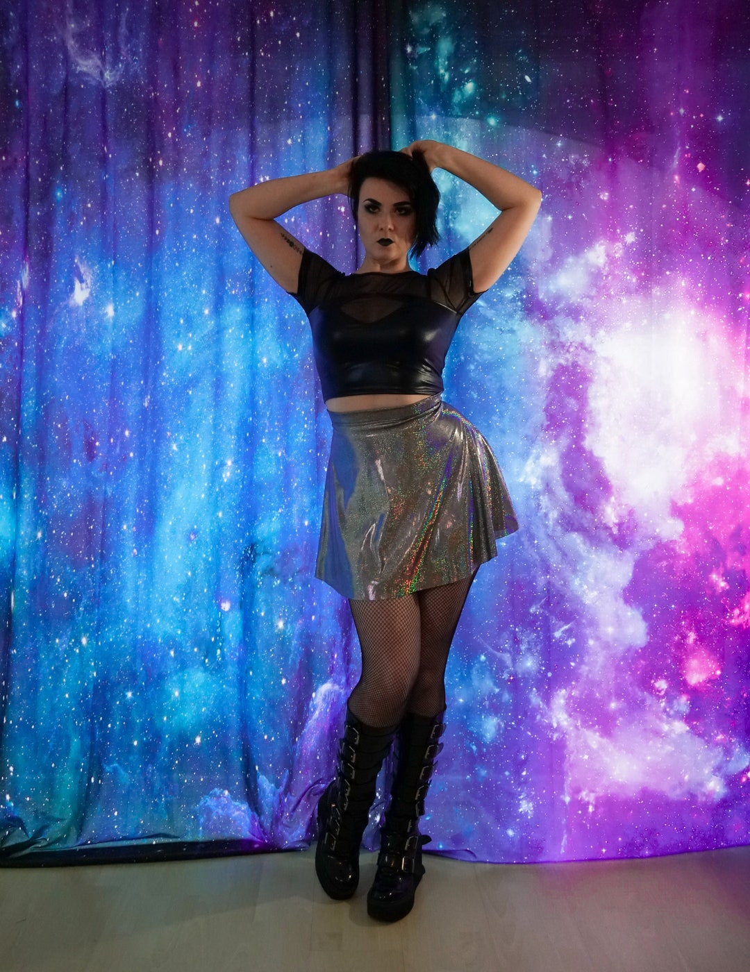 Silver Holographic Rainbow Pvc Short Circle Skirt - Unique Alternative ...