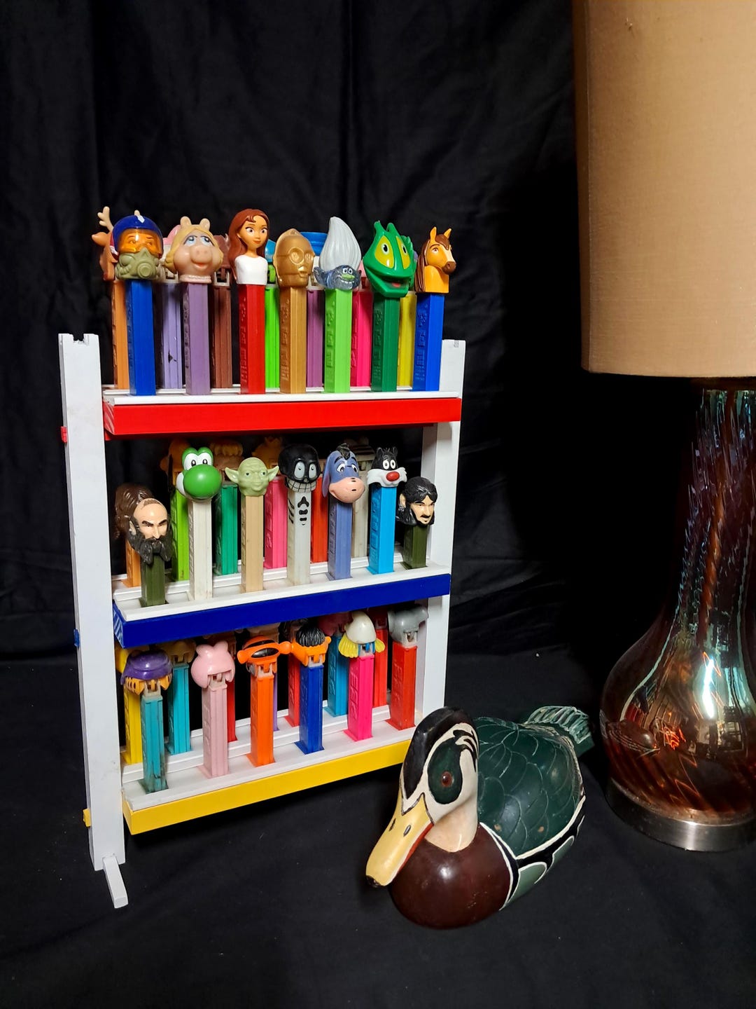 Pez Display Shelf With Rails. 3 Tier Red Blue Yellow and White Pez ...