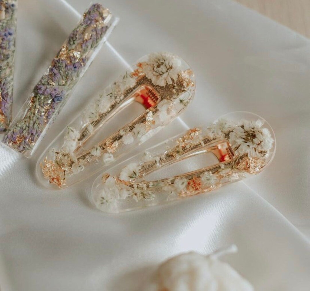 Handmade Resin Hair Clips With Real Handpicked Dried Flowers - Etsy