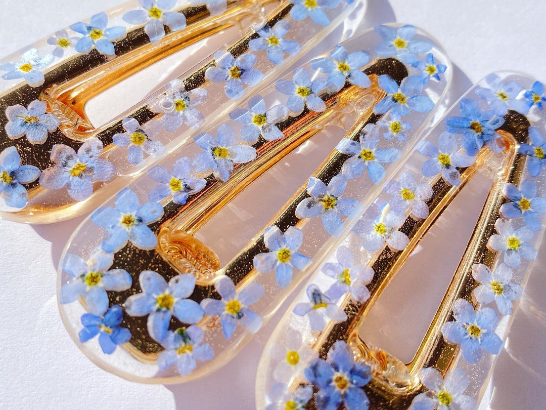 Handmade Resin Hair Clips Resin Hairclips Forget-me-not Hair Clips ...