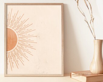 Minimalist Half Sun on Ocean Drawing Doodle Art Print. | Etsy