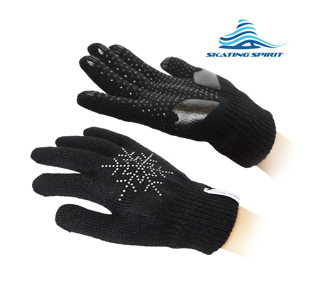 Gel Padded Anti-slip Skating Gripper Gloves With Rhinestone Snowflakes ...
