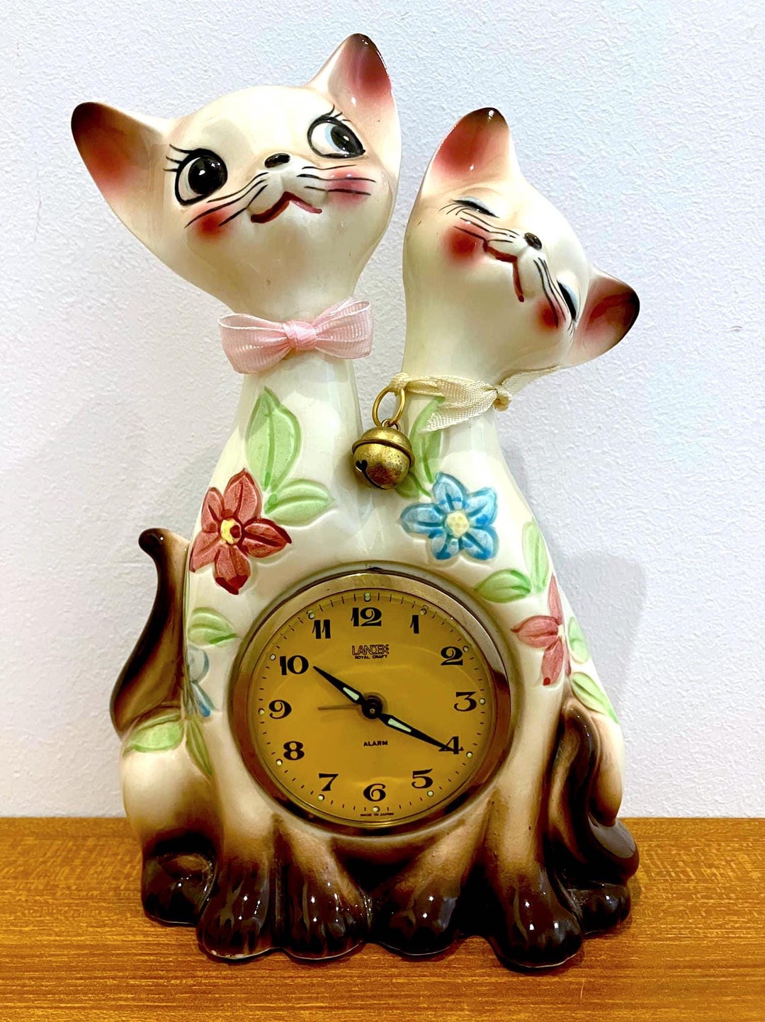 RARE 1960'S Vintage Kitsch Clock Ceramic Cat Made in Japan Long Neck ...