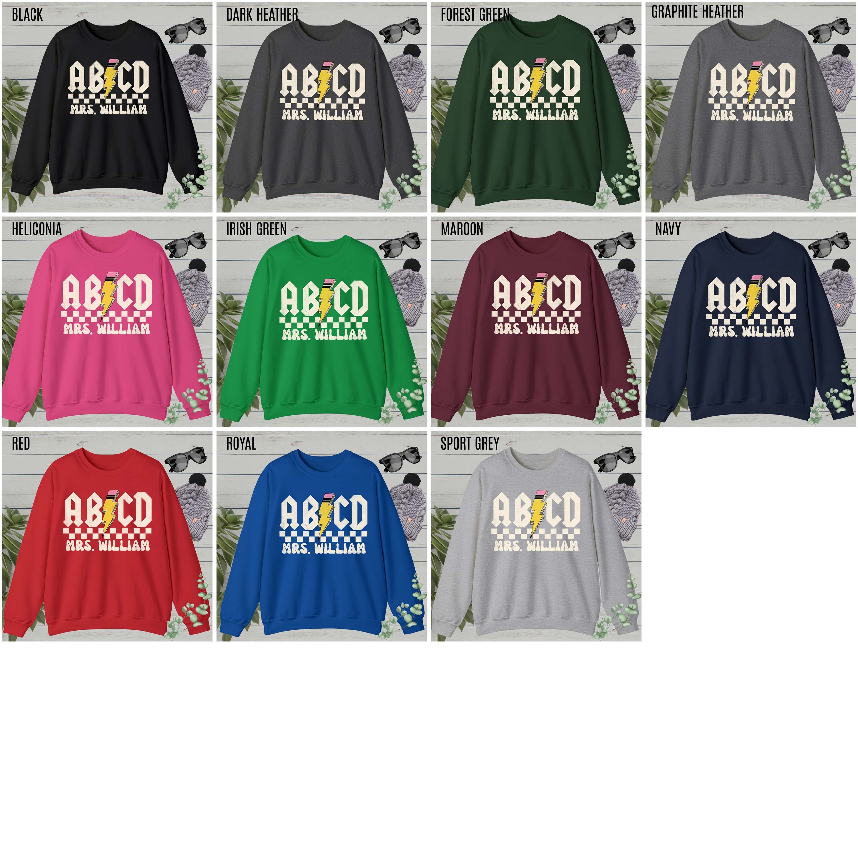 Custom Retro ABCD Teacher Name Sweatshirt for Back to School, Teacher ...