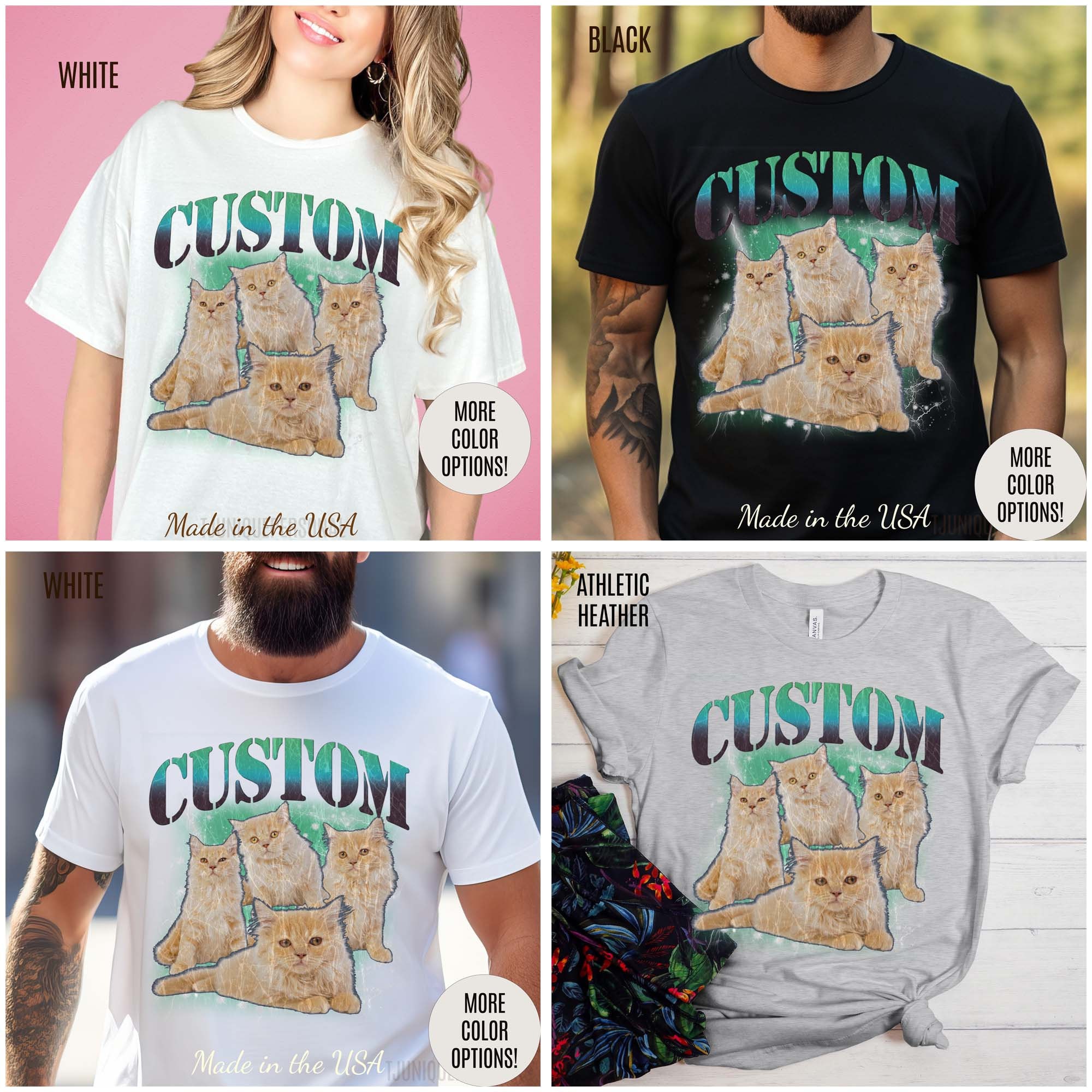 Retro Custom Cat Bootleg Tee, Custom Cat Shirt, Custom Cat Lover Gift ...
