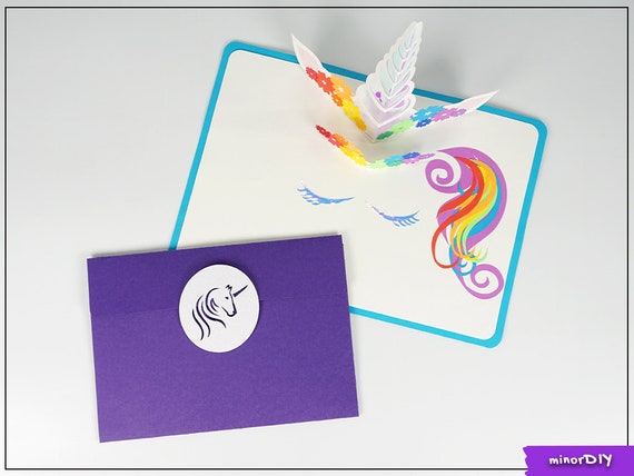 Rainbow Unicorn Pop-up Card and Envelope SVG for Cricut - Etsy