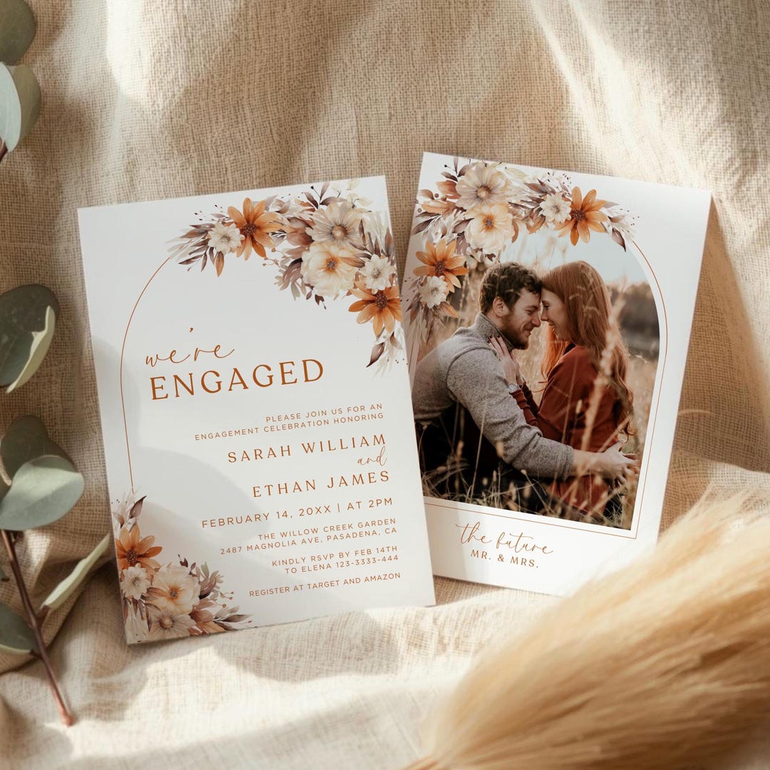 Fall Floral Engagement Party Invitation Template, We’re Engaged Rustic ...