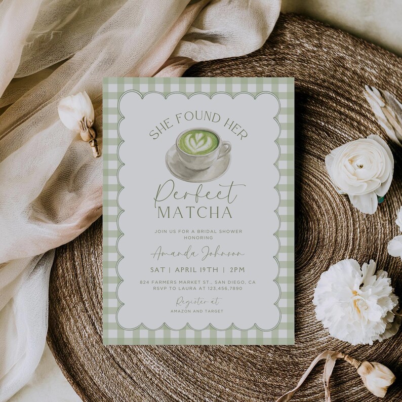 She Found Her Matcha Bridal Shower Invitation Template , Editable ...