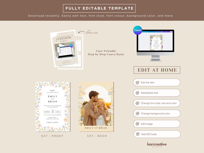 Pastel Floral Wedding Invitation Template, Wildflower Wedding ...