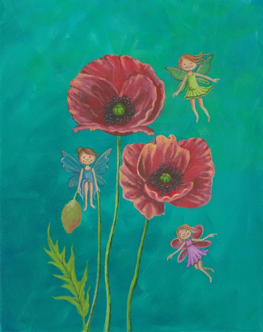 Poppy Flower Fairies Downloadable Digital Print, Fairy Wall Art for Kid ...