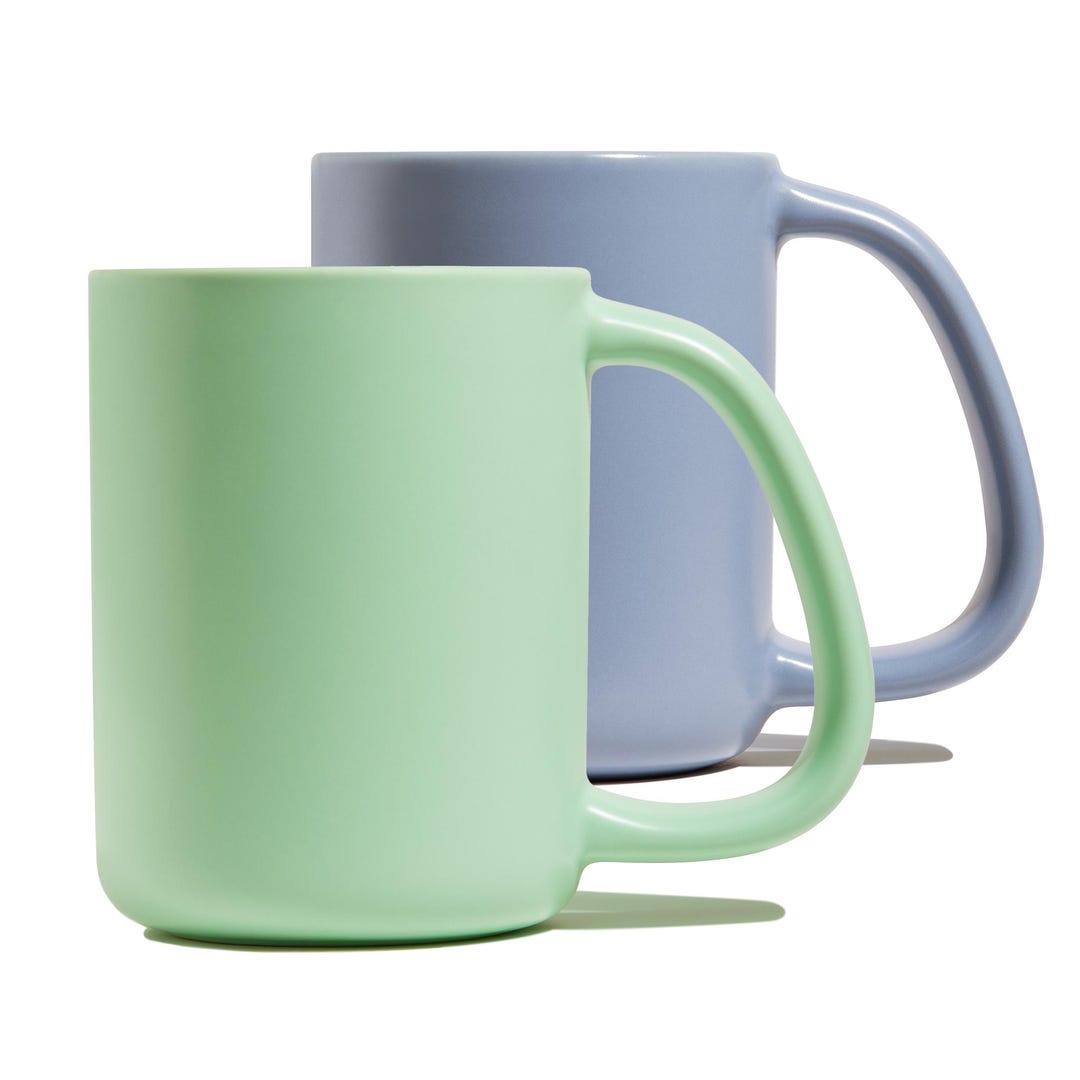 CURVD Ergonomic Coffee Mugs: Matte Green & Blue Ceramic Set - Etsy