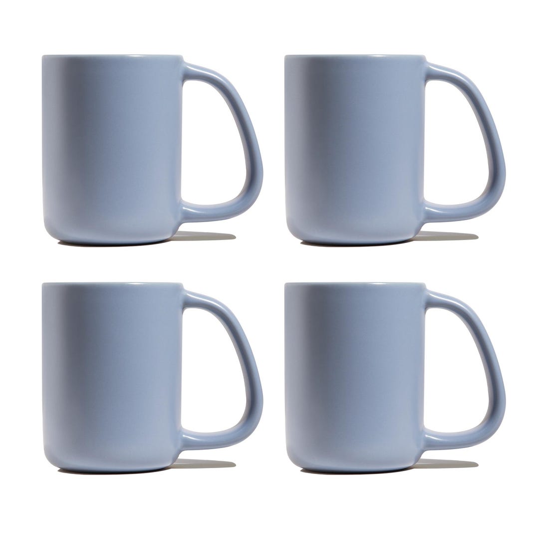 CURVD Ergonomic Coffee Mugs: Matte Blue Ceramic Set of 4 - Etsy
