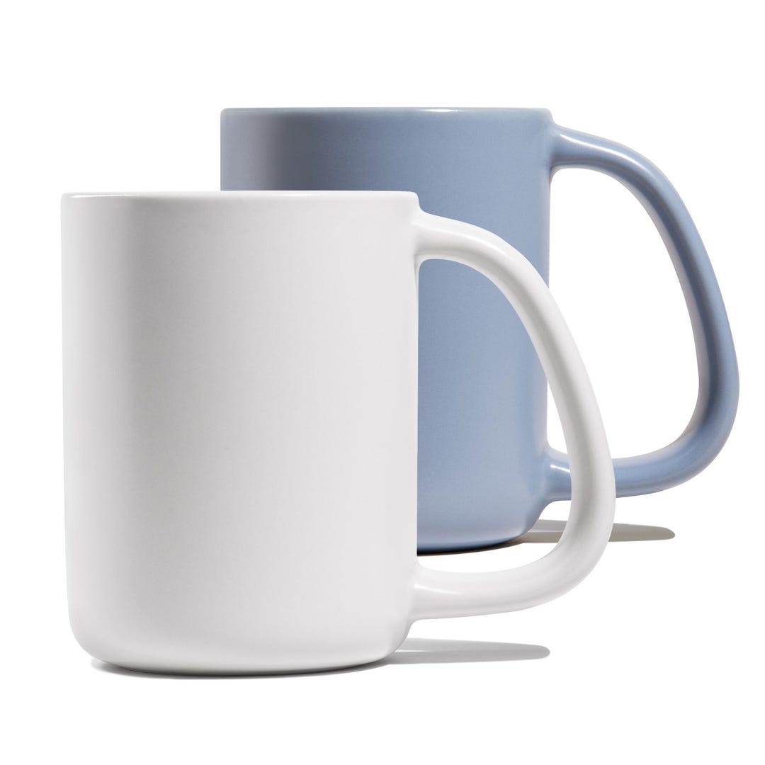 CURVD Ergonomic Coffee Mugs: Chemical-free Ceramic, Matte White & Blue ...