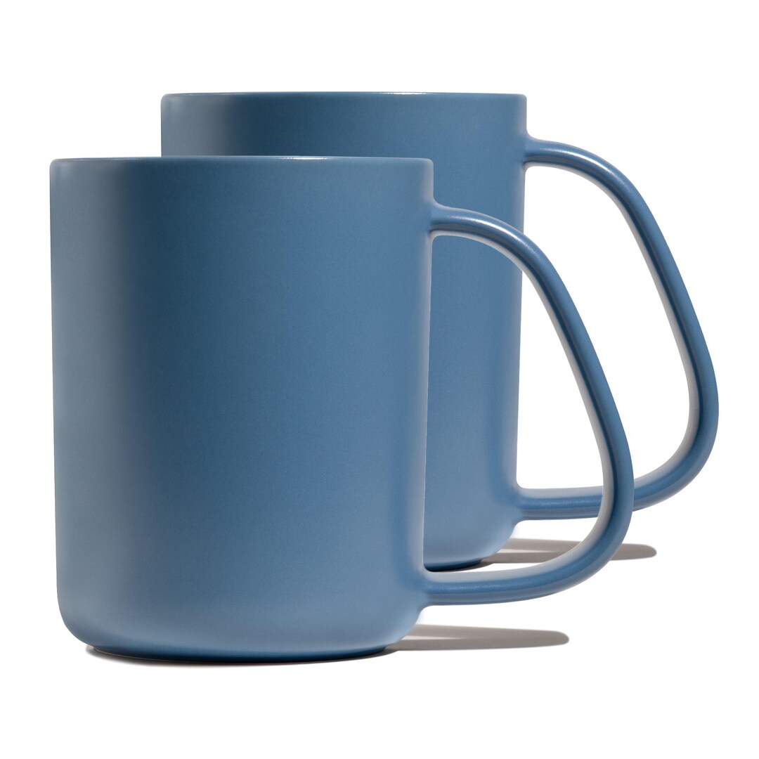 CURVD Ergonomic Coffee Mugs: Matte Blue Ceramic Set of 2 - Etsy
