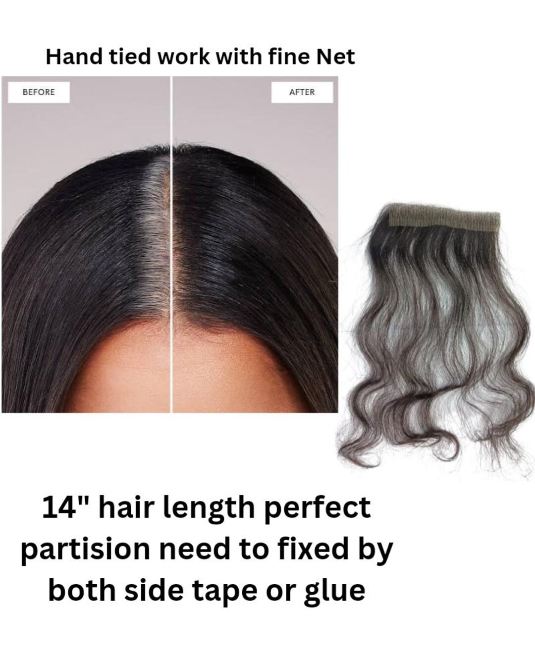 12" Hair Length Natural Black Human Hair Scalp Cover; Natural Looks ...