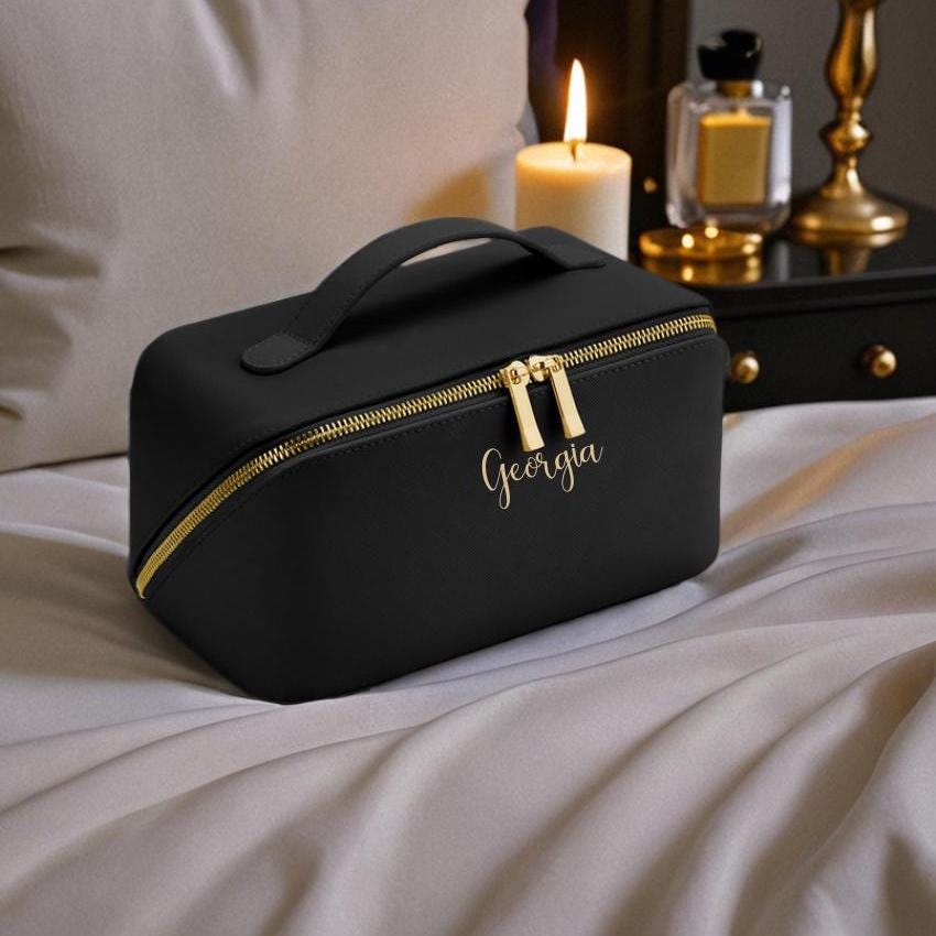 Personalised Makeup Bag: Custom Monogram Faux Leather Cosmetic Bag ...