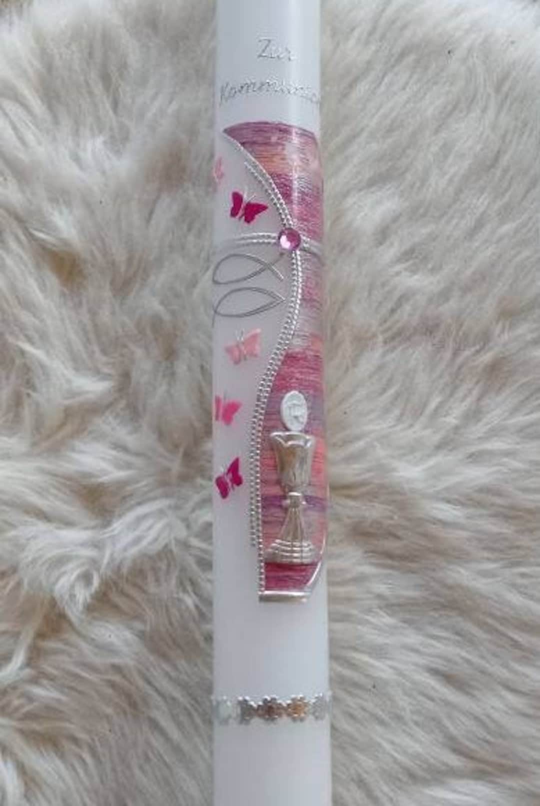 Kommunionkerze mit Name und Datum, individuell und handverziert, in ...