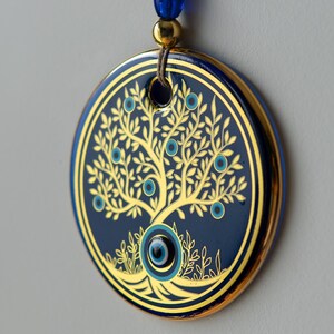 Tree of Life Evil Eye Wall Hanging: Gold & Blue Boho Decor - Etsy