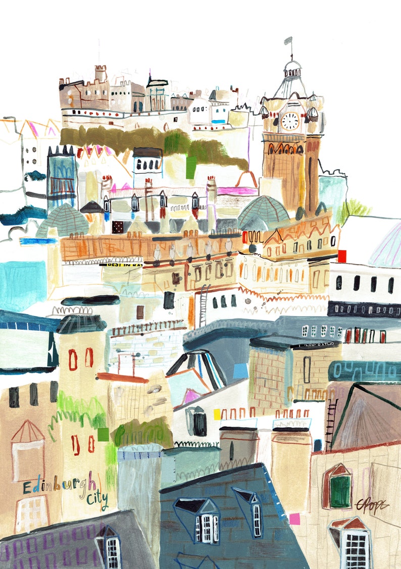 Edinburgh Castle Art Print, Scotland Rooftop View, Edinburgh City Scene ...