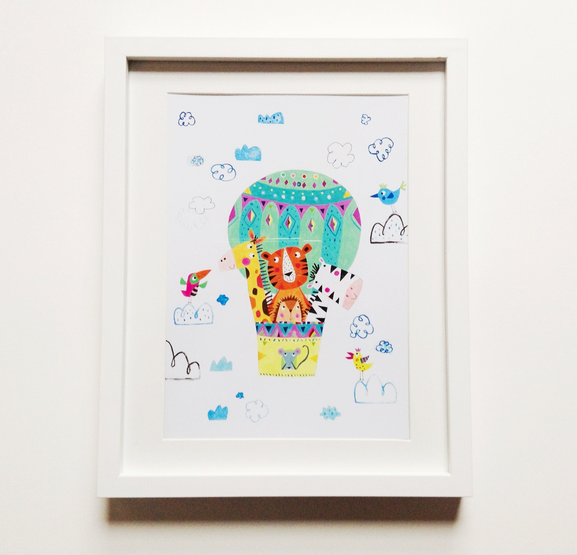 Animal Balloon Art Print. Nursery Print Fun Kids Print Kids | Etsy