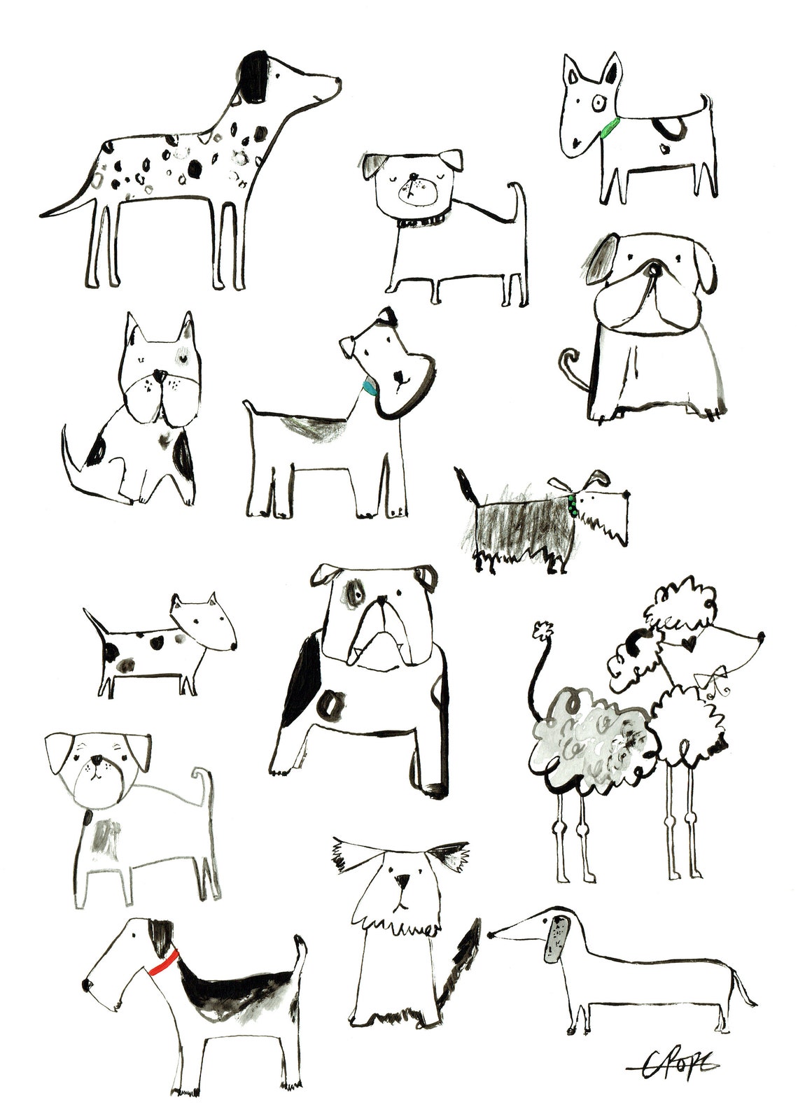 Dog Art Printink Dog Art Printa4/a3 Dog Art Print Funky Dog - Etsy