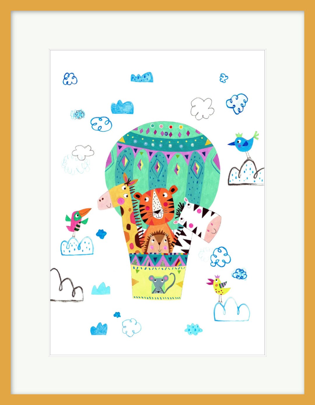 Animal Balloon Art Print. Nursery Print, Fun Kids Print, Kids Print ...