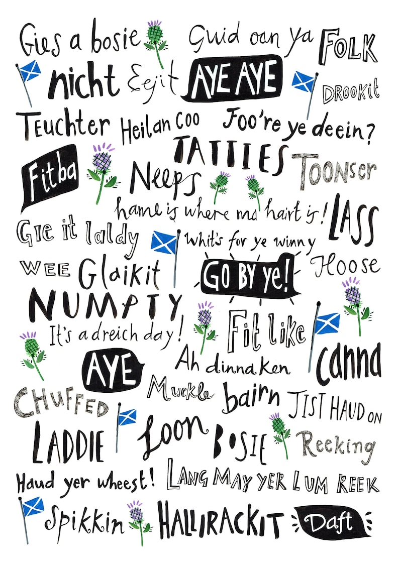 Scottish Phrases Art Print: Fun Scotland Wall Art - Etsy