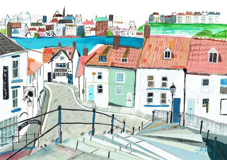 Whitby Print, Whitby Art, Whitby Steps, Whitby 199 Steps, Whitby Art ...
