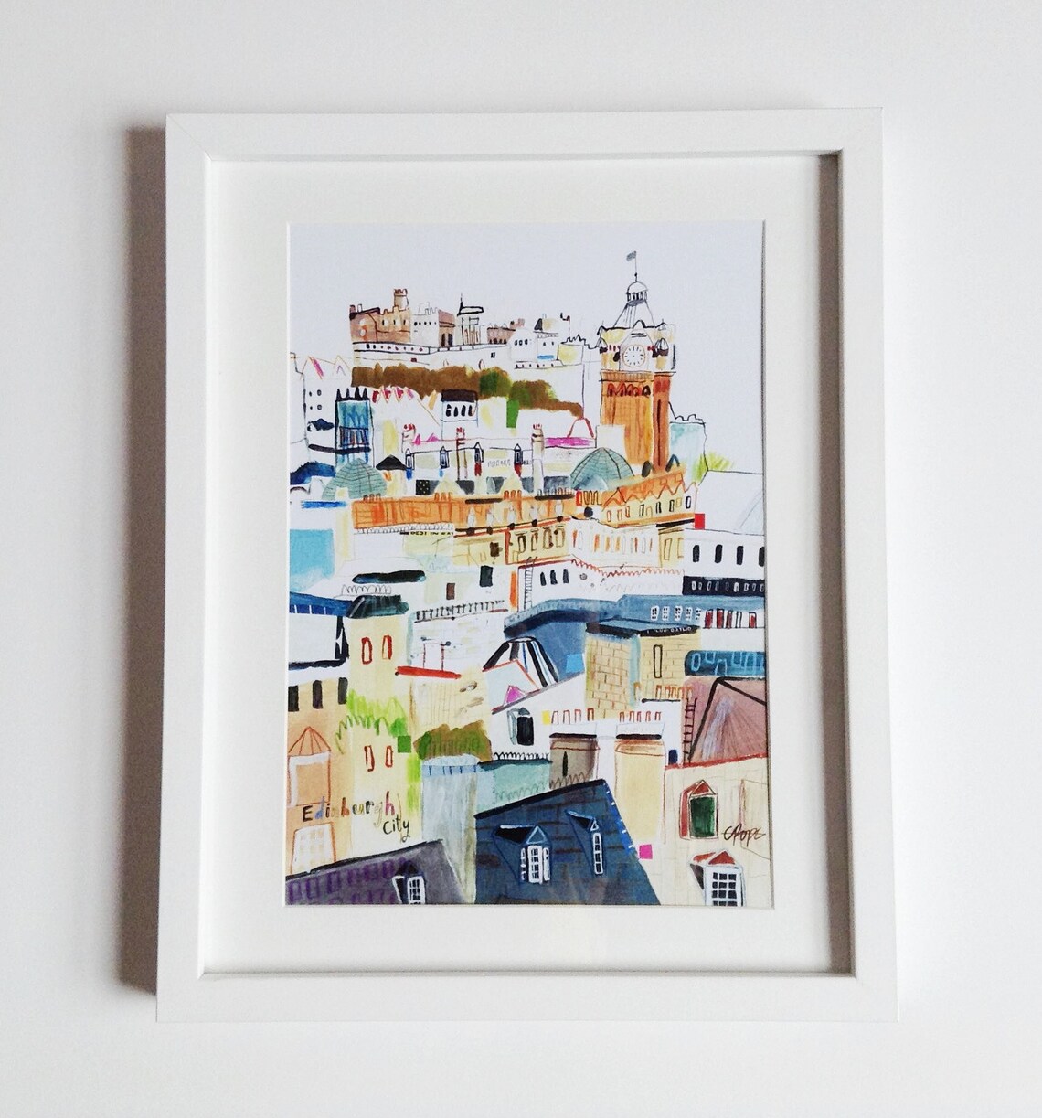 Edinburgh Castle Art Print, Scotland Rooftop View, Edinburgh City Scene ...