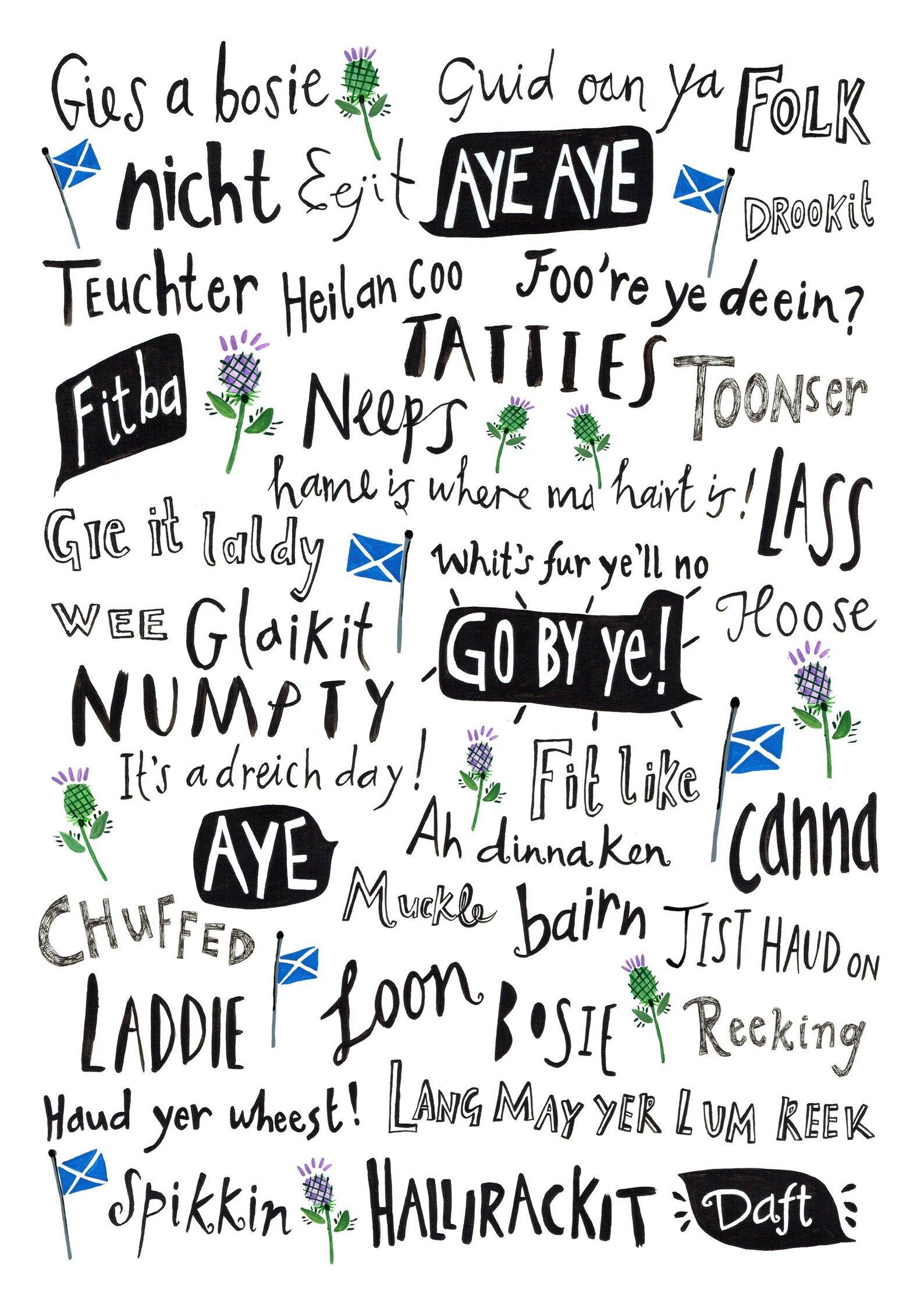 Scottish Phrases Art Print: Fun Scotland Wall Art - Etsy