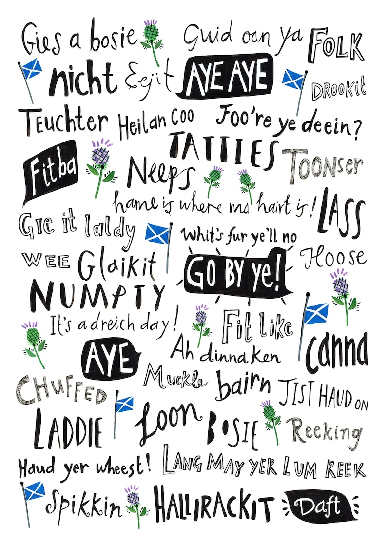 Scottish Phrases Art Print: Fun Scotland Wall Art - Etsy