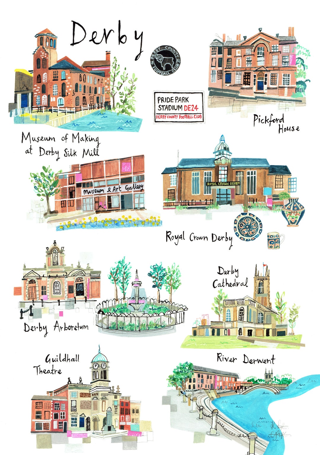 Derby Art Print. Derby Art. Derby. Derby Attractions. Derby Poster ...