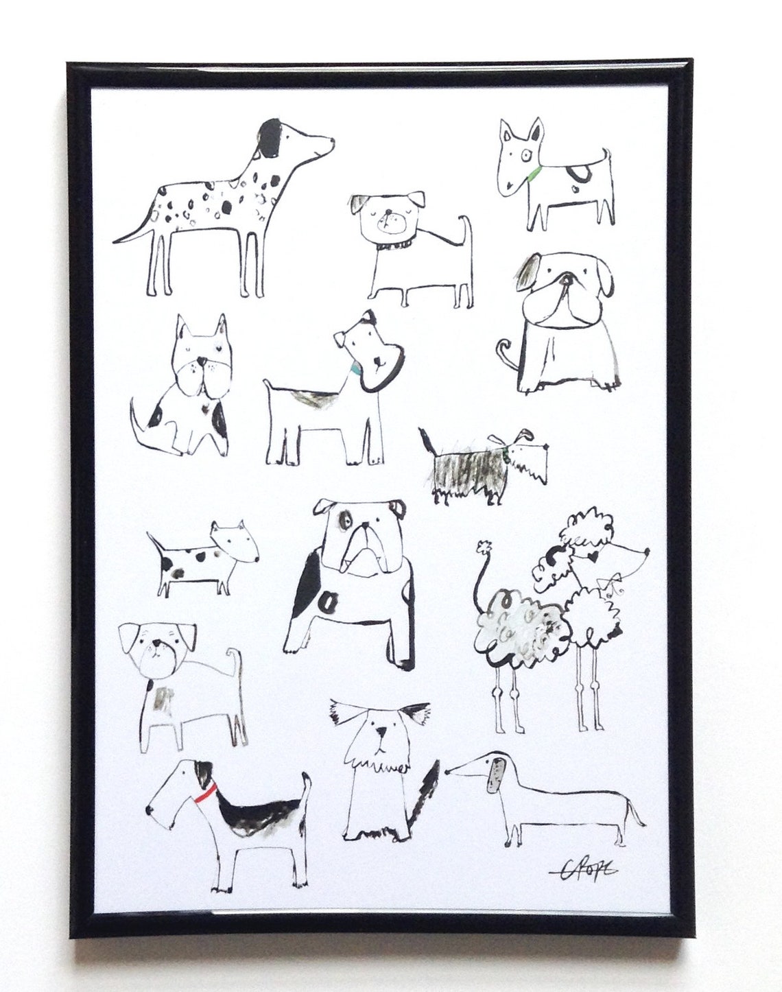 Dog Art Printink Dog Art Printa4/a3 Dog Art Print Funky Dog - Etsy