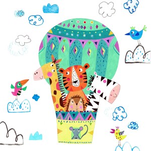 Animal Balloon Art Print. Nursery Print, Fun Kids Print, Kids Print ...