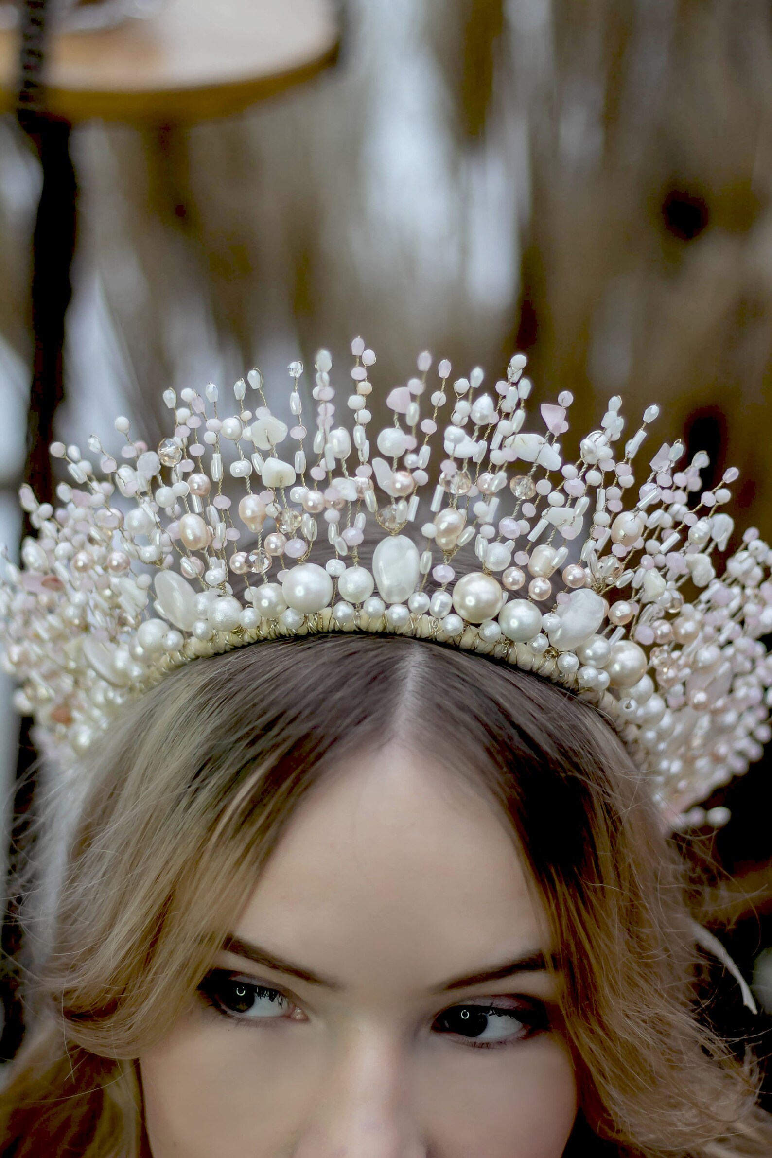 Bridalstory-crown,hand Made, Bride Crown,pearls,labrador,amethyst ...