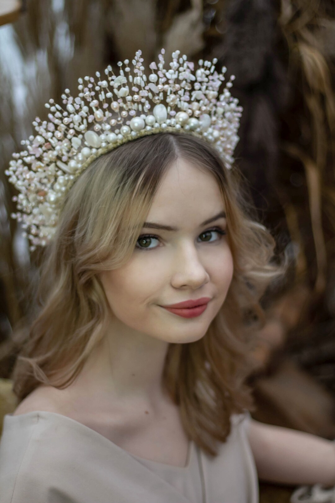 Bridalstory-crown,hand Made, Bride Crown,pearls,labrador,amethyst ...