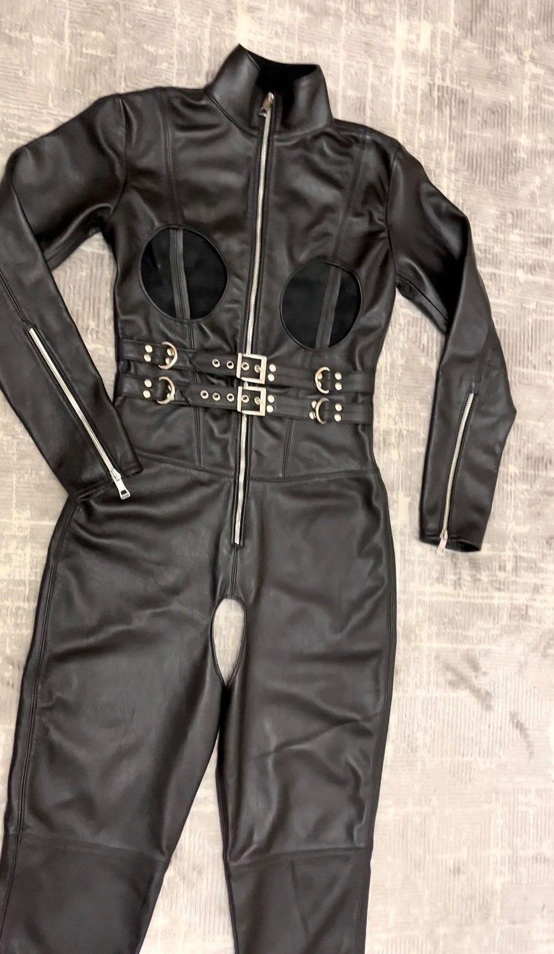 Breast And Bottom Open Catsuit Leather Catsuit Genuine Leather Catsuit