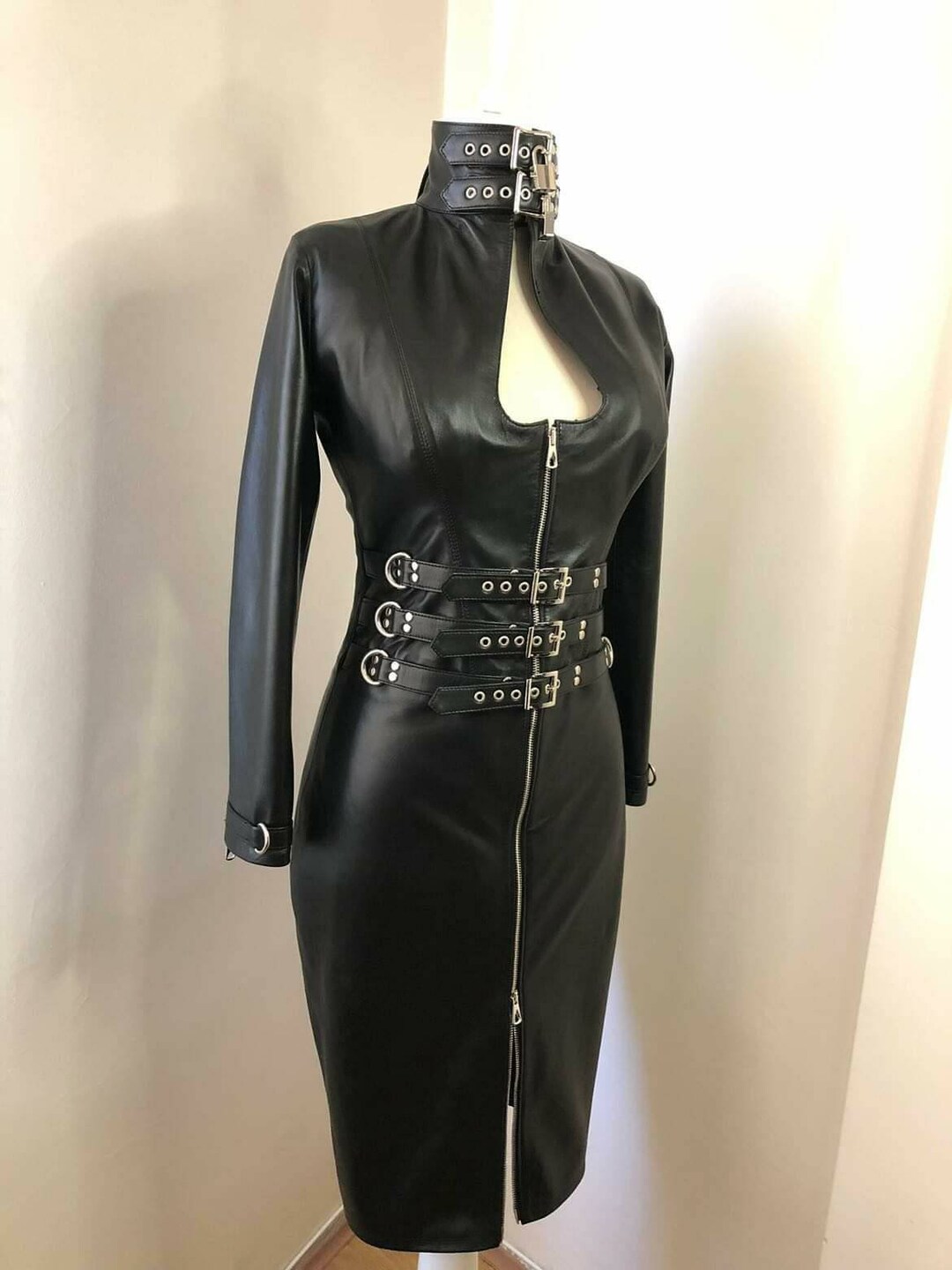 Genuine Leather Dress Fetish BDSM Discipline Dress Black Red or Brown ...