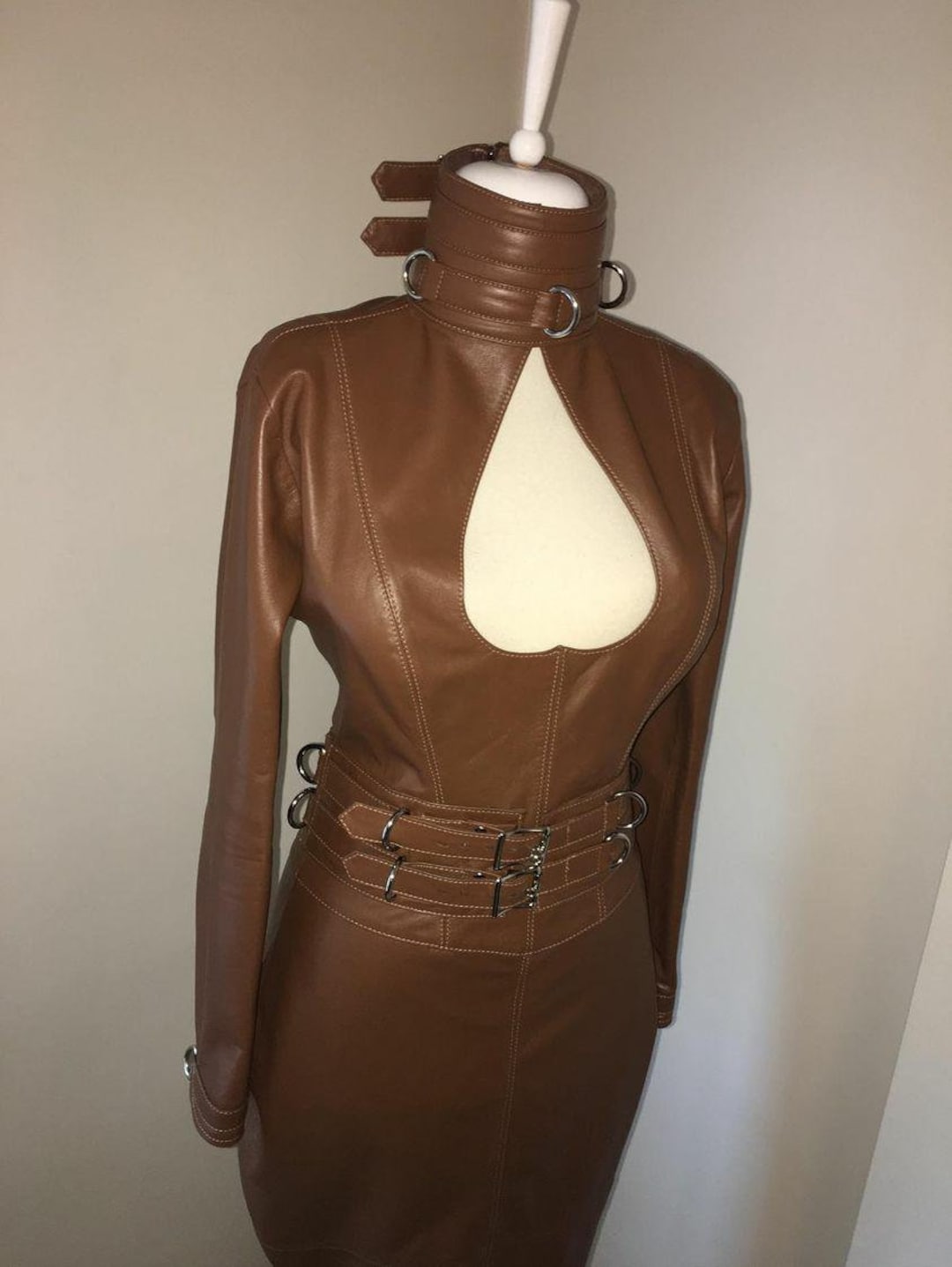 Genuine Leather Dress With Padlock Fetish BDSM Discipline Dress Black ...