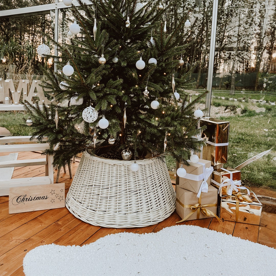Modern Wicker White Christmas Home Decor, Christmas Tree Skirt, Basket ...