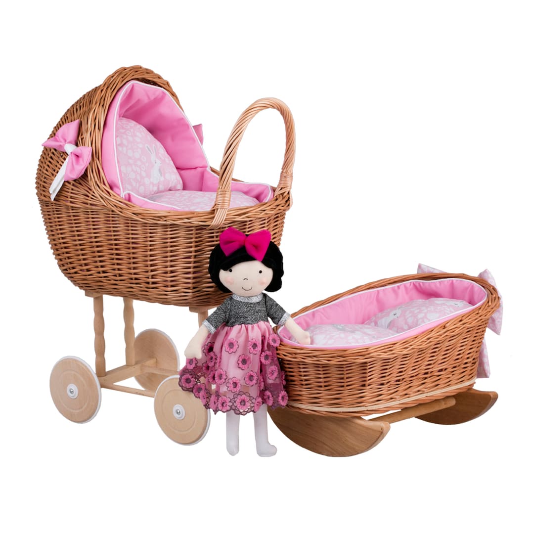 High Wicker Pram and Cradle With Bedding, Exclusive Eco Toy for Girl ...