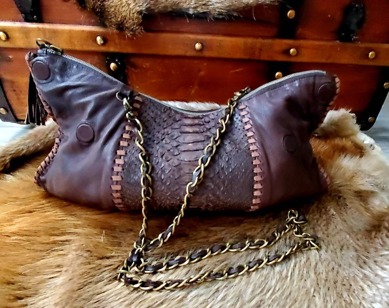 Cuadra Handmade Bag | Leather and Snakeskin Purse | Leather Shoulder ...