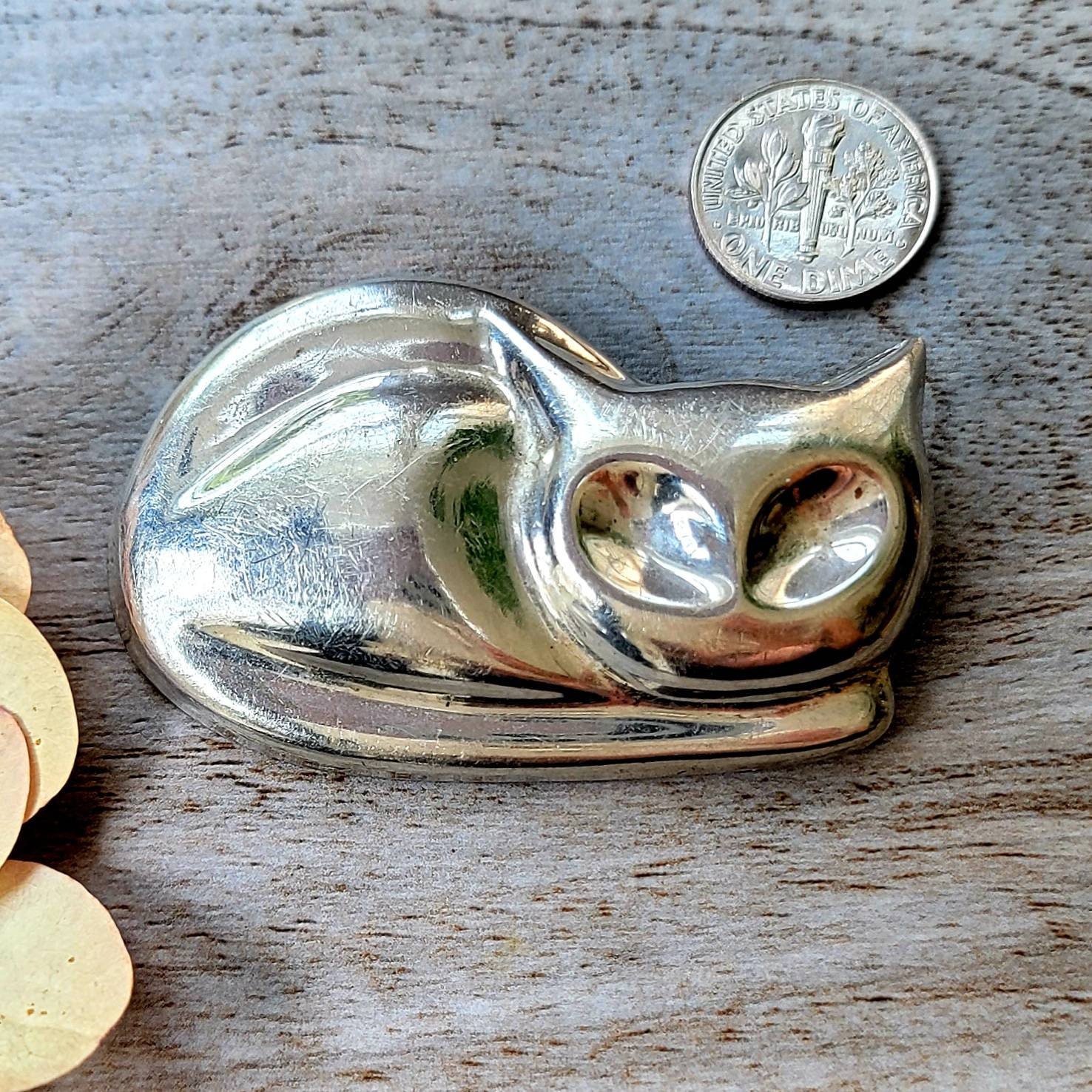 Vintage Sterling Cat Pin, Silver Cast 3D Cat Pin, Cat Pin, Cat Brooch ...