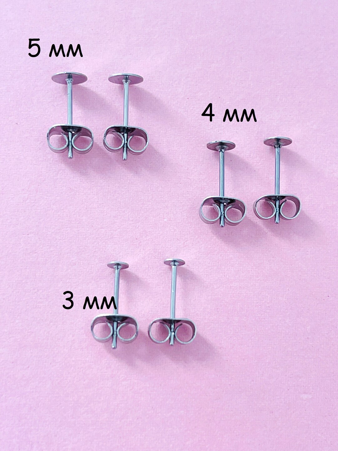 10 Pairs (20 Rods) Stainless Steel, Flat Round, Stud Earring Findings ...