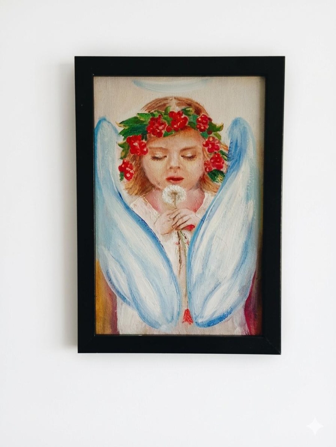 Angel With a Dandelion – Original Oil Painting on Gesso-primed Canvas ...