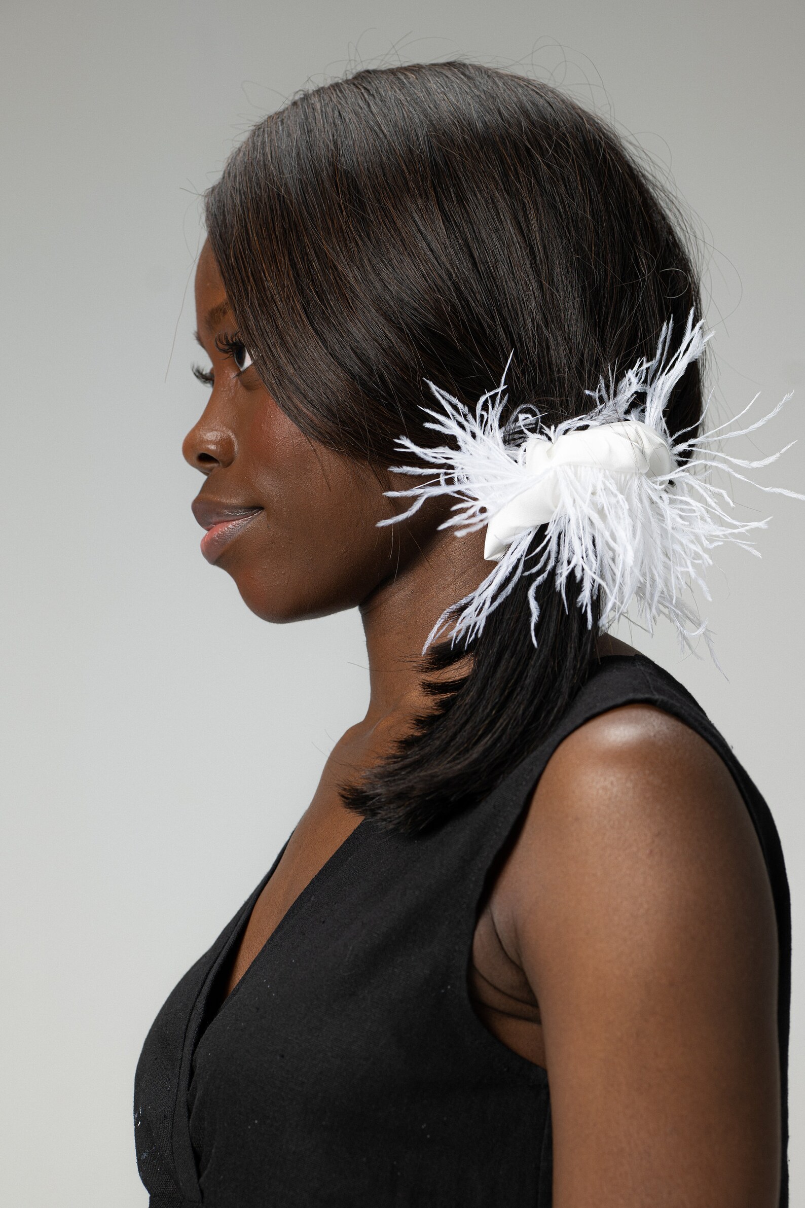 Bold Blue Satin Scrunchie With Feathers, Elegant Bridesmaid Hair ...
